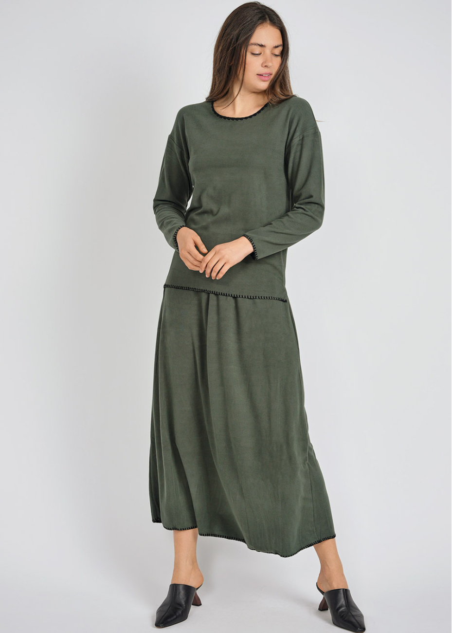 Comfortable Classic Green Skirt with Black Stitch | Modest Women Clothing - YAL New York